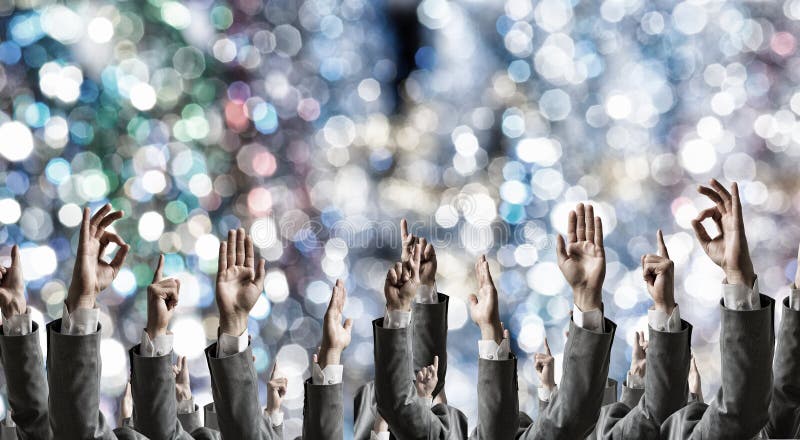 Group of People with Raised Hands . Mixed Media Stock Image - Image of ...