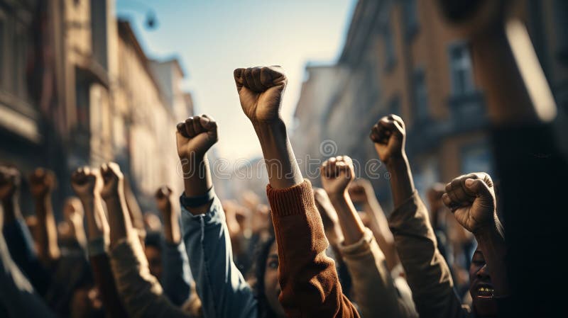 Group of People Raising Their Hands in the Air. Generative AI. Stock ...