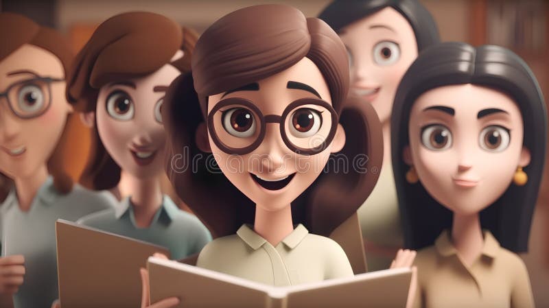 Group of People Reading Books in a Library - 3d Render Illustration Stock Illustration ...