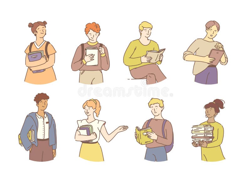 Group of People Reading Books. Multicultural People Study Together ...