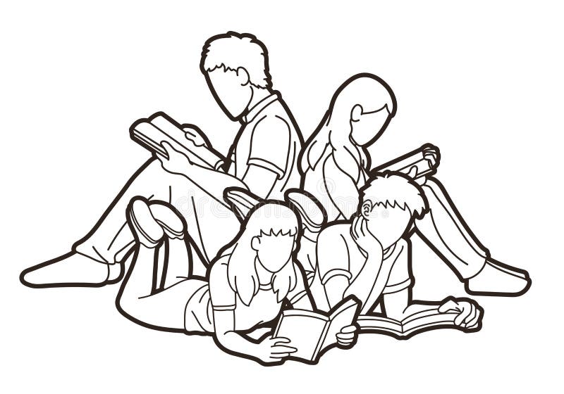 Group of People Reading Books Together Cartoon Graphic Vector Stock ...
