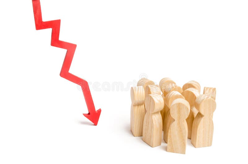 A Group of People and a Red Arrow Down. the Concept of Falling Demand ...