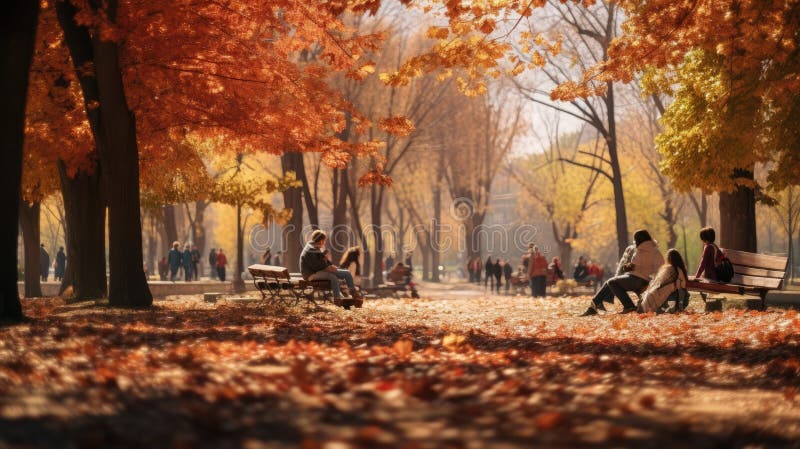 Group of People Relaxing among Trees in City Park Stock Illustration ...