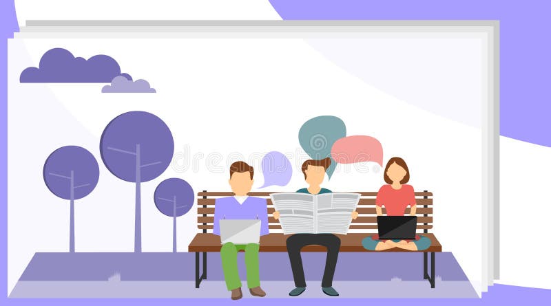 A Group of People Resting on a Park Bench and Reading Newspapers. the ...