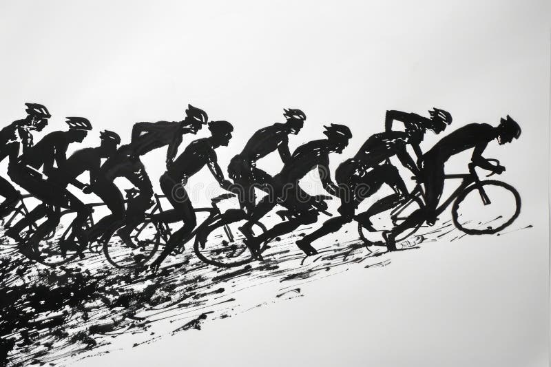 A Group of People Riding Bicycles, in Black and White Stock Image ...