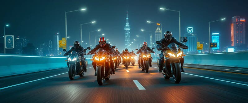 A Group of People Riding Motorcycles on a Highway Generated Stock ...