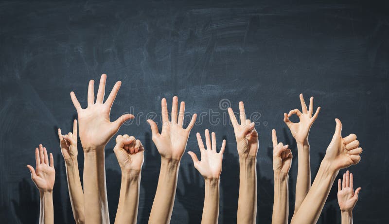 Group of People Rise Hands . Mixed Media Stock Image - Image of human ...