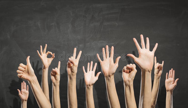 Group of People Rise Hands . Mixed Media Stock Image - Image of finger ...