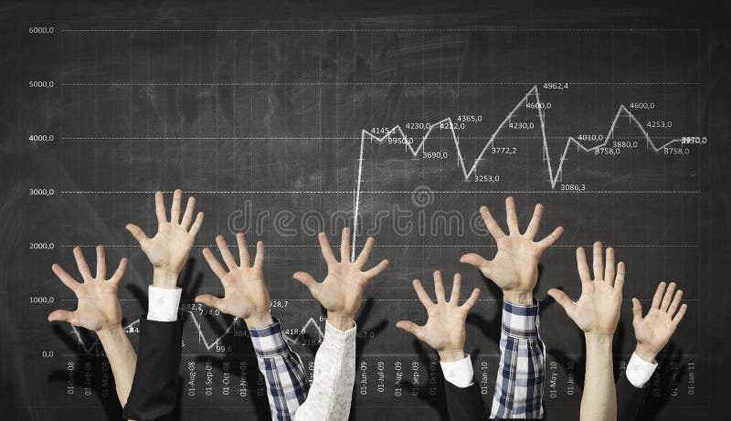 Group of People Rise Hands . Mixed Media Stock Image - Image of symbol ...