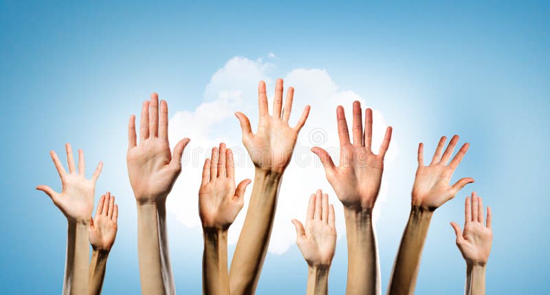 Group of People Rise Hands . Mixed Media Stock Photo - Image of gesture ...