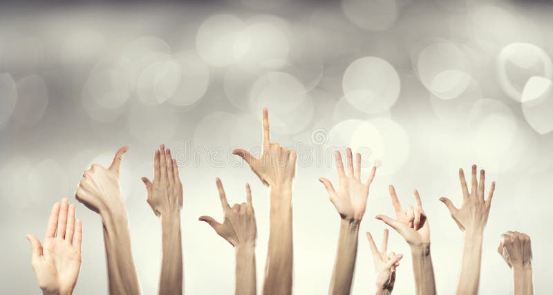 Group of people rise hands stock photo. Image of fist - 91241828
