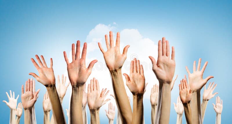 Group of people rise hands stock photo. Image of group - 92010182
