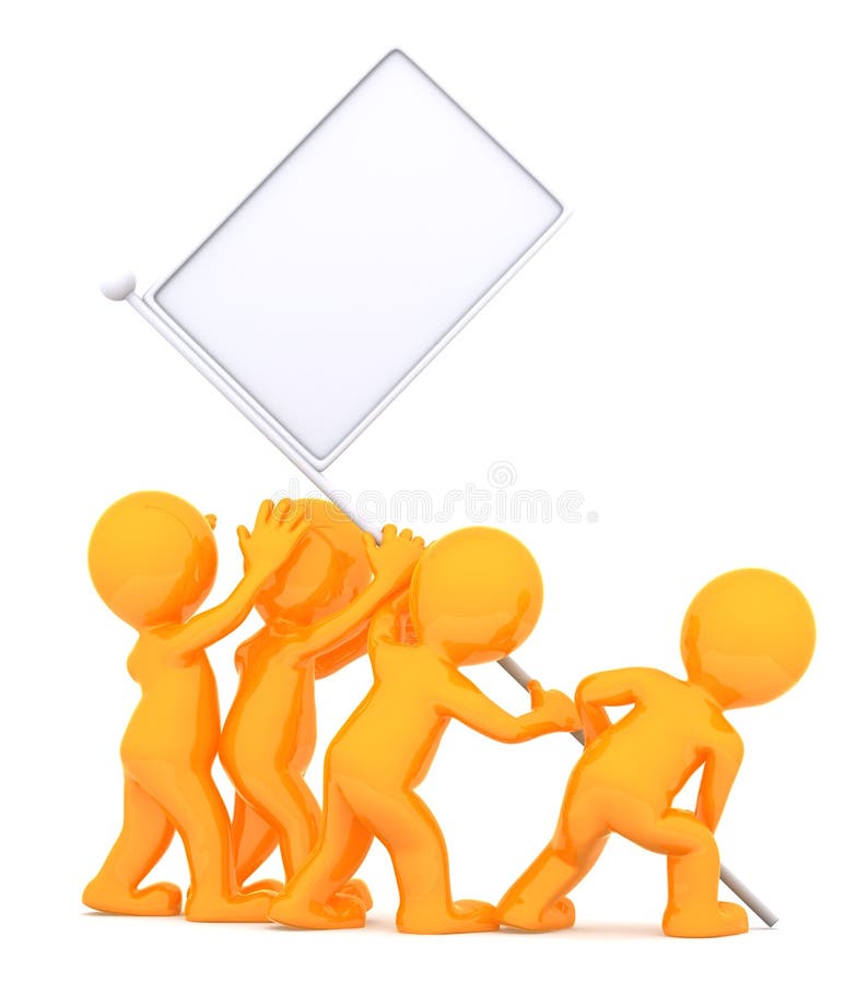 Group of People Rising Blank Flag Stock Illustration - Illustration of ...