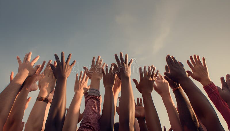 Group of People Rising Hands Up in the Air Stock Illustration ...