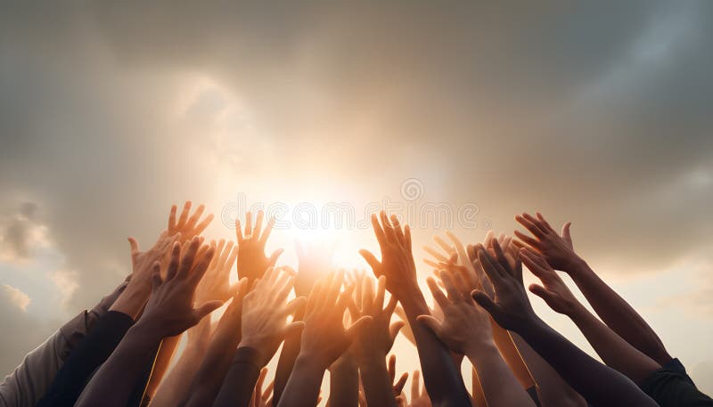 Group of People Rising Hands Up in the Air Stock Illustration ...