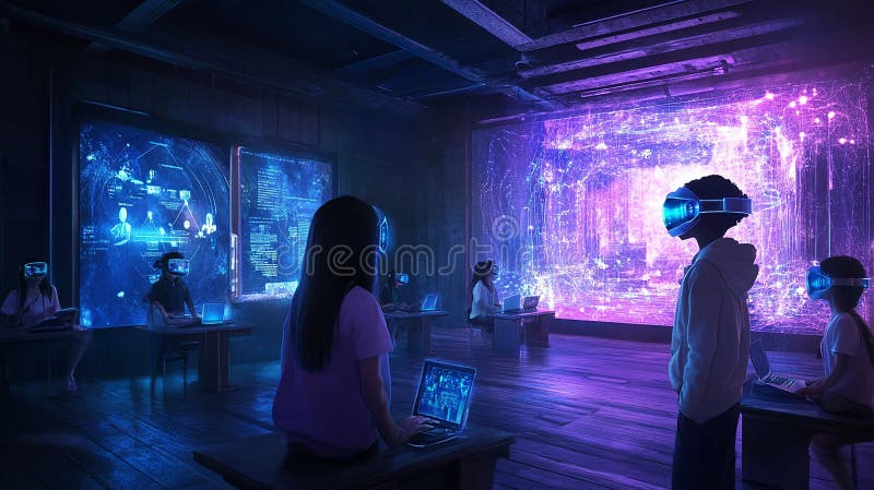 A Group of People are in a Room with a Large Screen Showing a Virtual ...