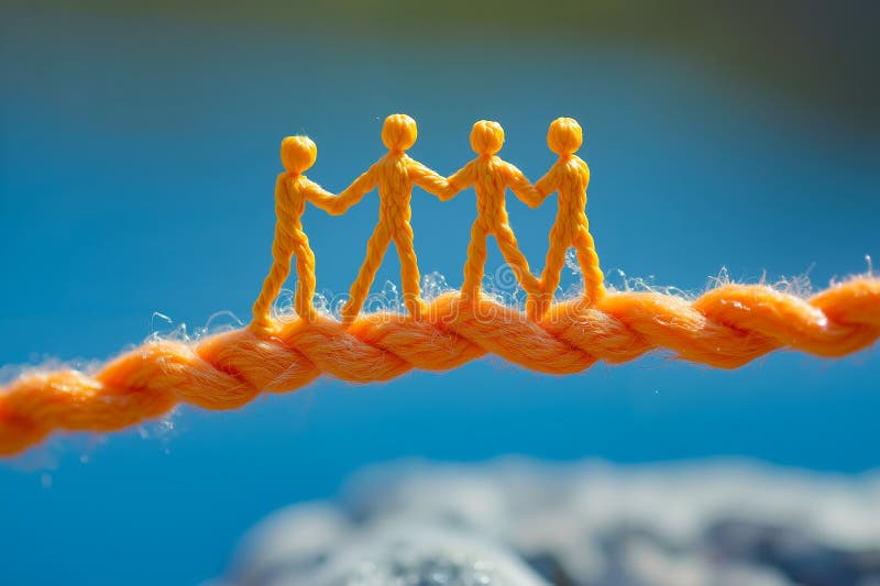 A Group of People on a Rope with a Blue Sky in the Background Stock ...
