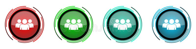 Group of People Round Glossy Vector Icons, Team, Teamwork Set of ...