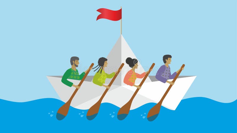 Group of People in Rowing Boat. Vector Illustration. Stock Vector ...