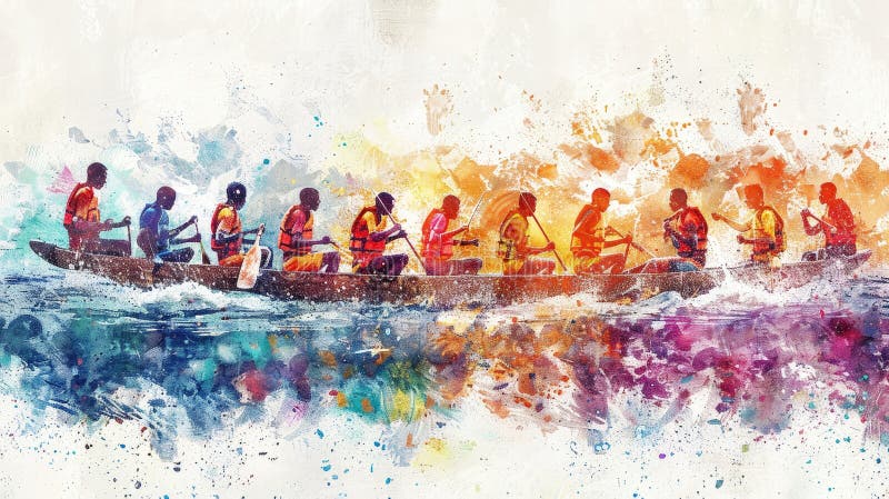 A Group of People are Rowing a Boat in the Water Stock Illustration ...