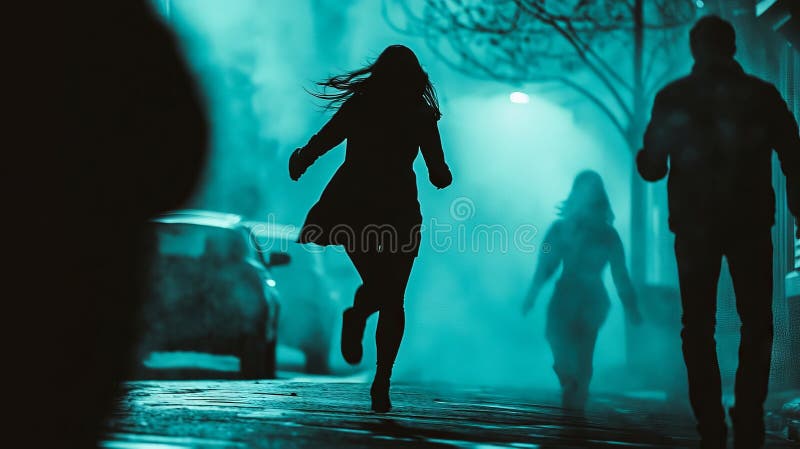 A Group of People Running Down a Street at Night Stock Photo - Image of ...