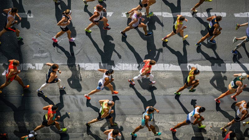 Group of People Running in a Marathon,bird Eye View. Stock Illustration ...