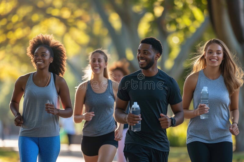 Group of People Running in Park, Active Exercise and Fitness Outdoors ... Group of People Running in Park, Active Exercise and Fitness Outdoors ...