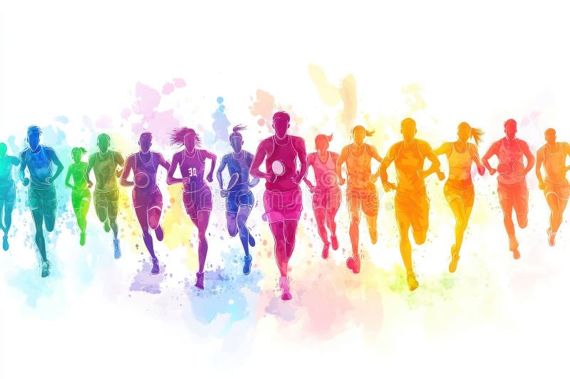A Group of People Running in a Race Stock Illustration - Illustration ...