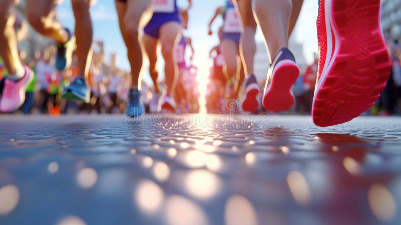 A Group of People Running in a Race with Their Feet Showing, AI Stock ...