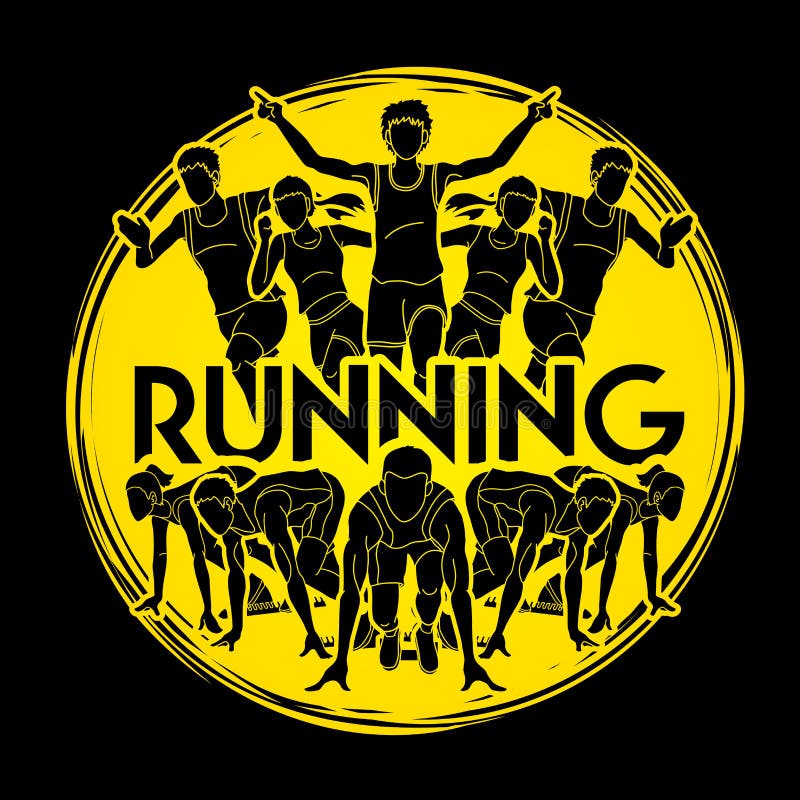 Group of People Running with Text Running Stock Vector - Illustration ...