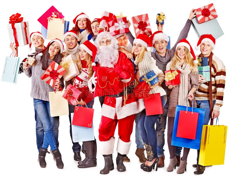 Group people and Santa. stock image. Image of dress, beautiful - 27849821