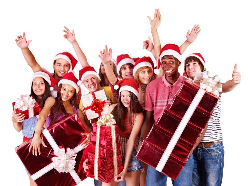 Group people in santa hat. stock image. Image of holiday - 21437415