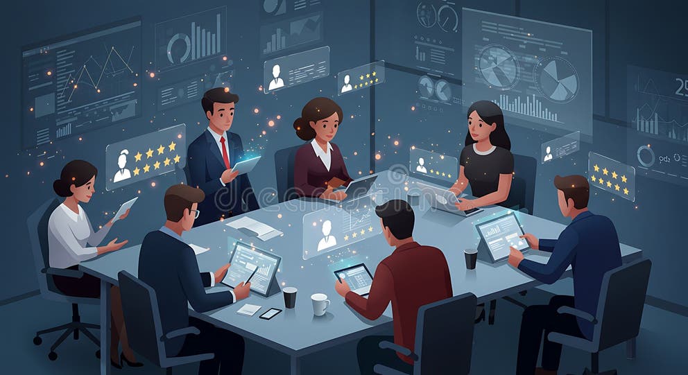 A Group of People Seated Around a Rectangular Table in an Office ...