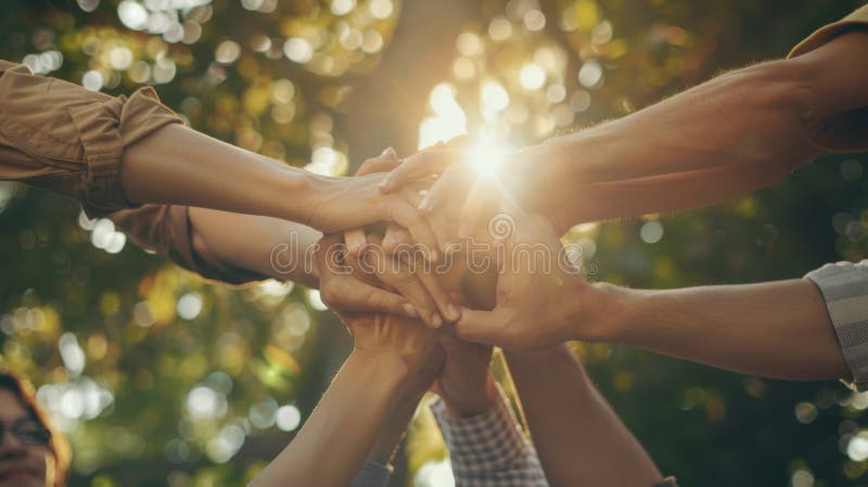 Group of People are Seen Stacking Their Hands Together in a Gesture of ...