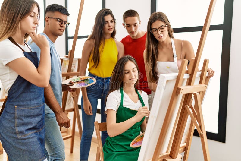 Group of People with Serious Expression Looking Draw of Partner at Art ...