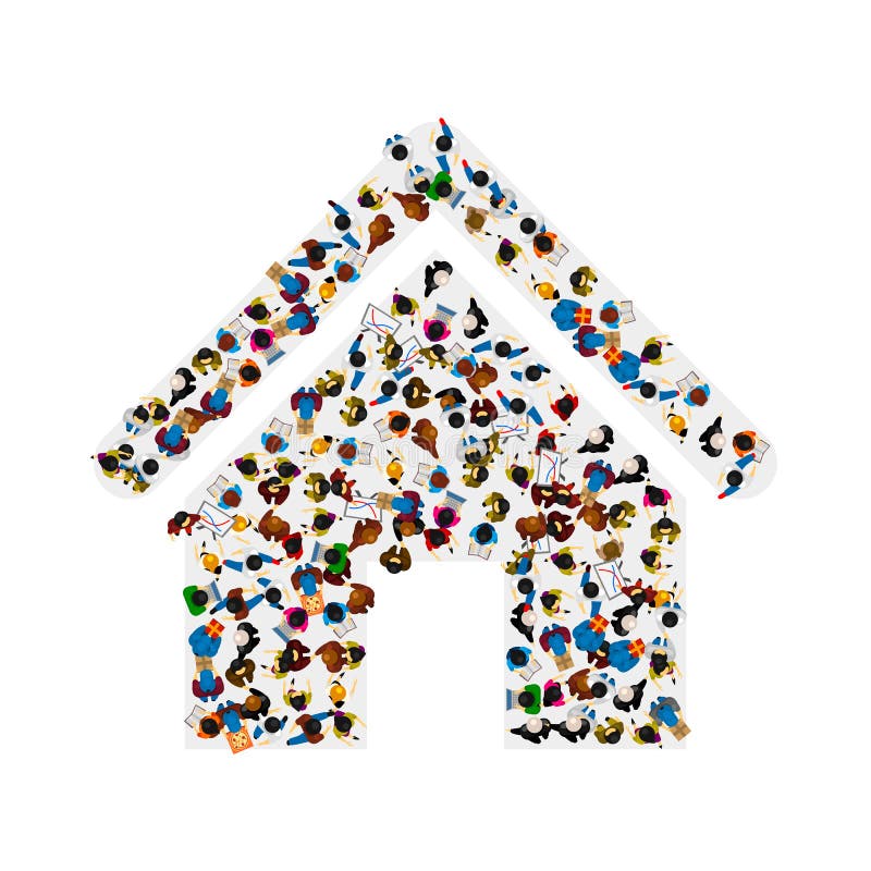 People Shape House Large Group White Background Stock Illustrations ...