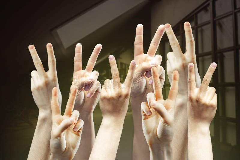 Group of People Show Peace Sign Concept B Stock Photo - Image of ...