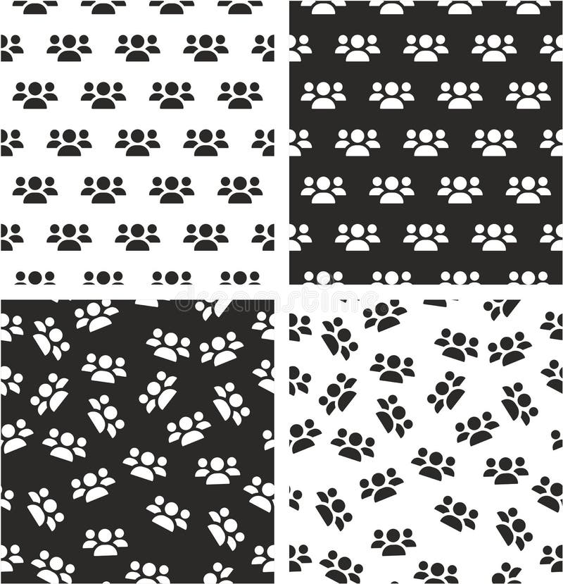Group of People Silhouette or Icon Aligned & Random Seamless Pattern ...