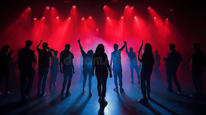 Group of People Silhouette, Party People on a Dance Floor with Stage ...