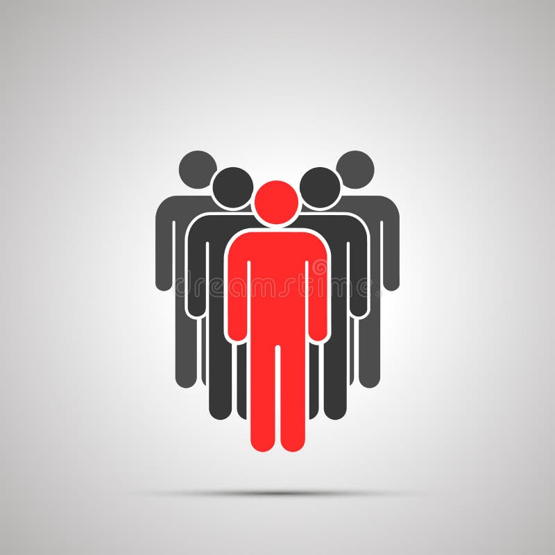 Group of People Silhouette with Red Leader, Simple Black Icon with ...