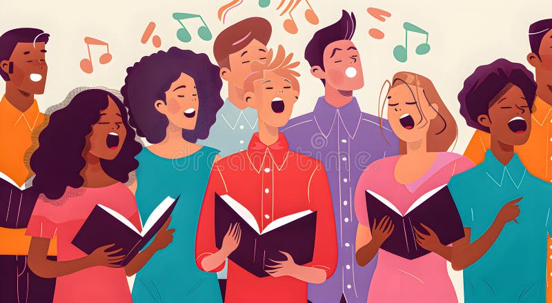 A Group of People Singing in a Choir Stock Illustration - Illustration ...