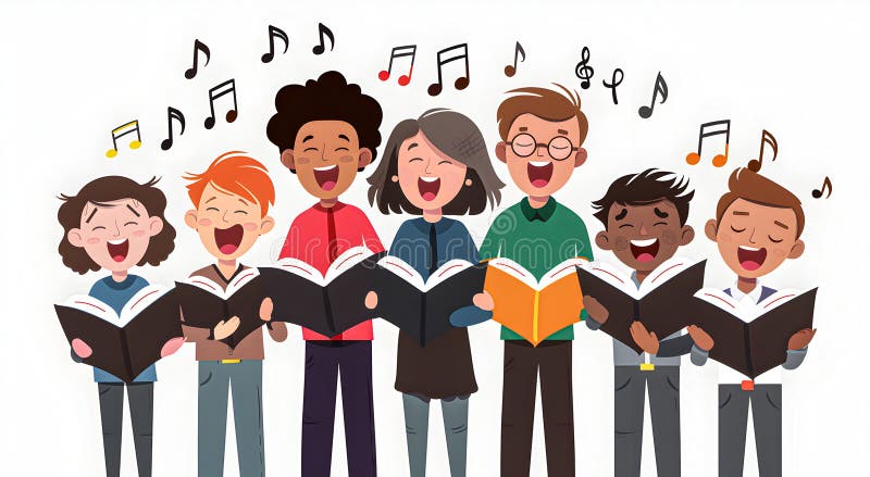 A Group of People Singing in a Choir Stock Illustration - Illustration ...