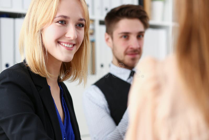 Group of People Sit in Office Deliberate on Stock Image - Image of ...