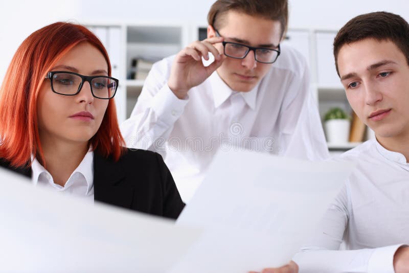 Group People Sit in Office Deliberate on Problem Stock Photo - Image of ...
