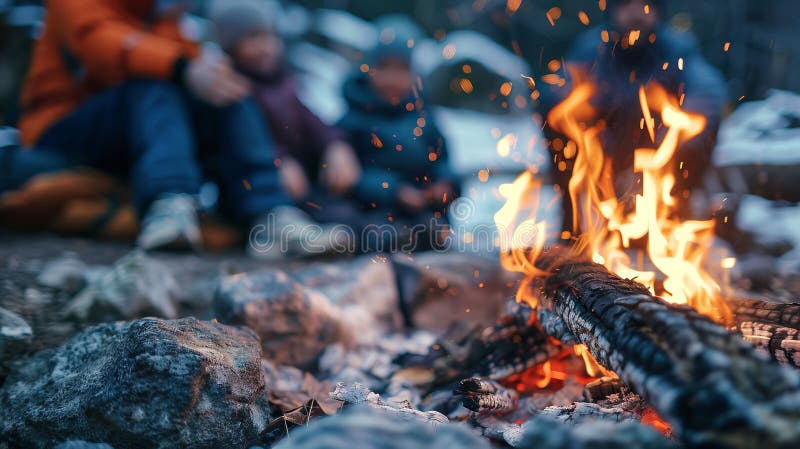 A Group of People Sitting Around a Campfire Stock Image - Image of wood ...
