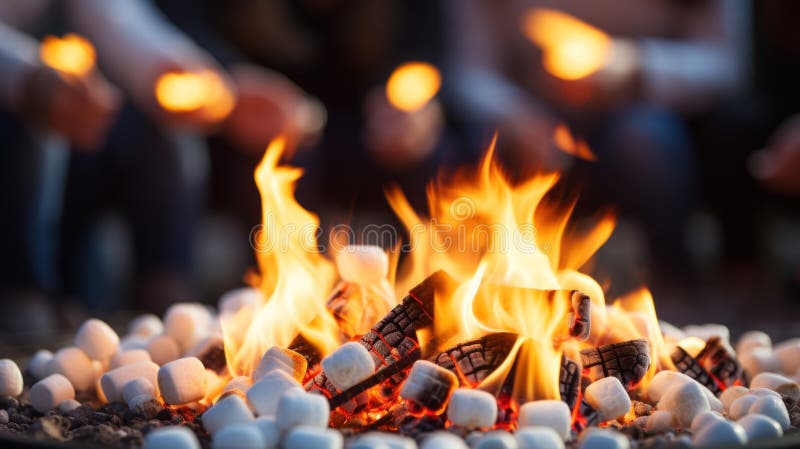 A Group of People Sitting Around a Fire with Marshmallows, AI Stock ...