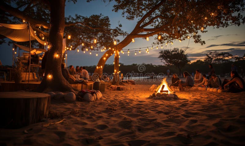 Group of People Sitting Around Fire Pit Stock Photo - Image of flames ...