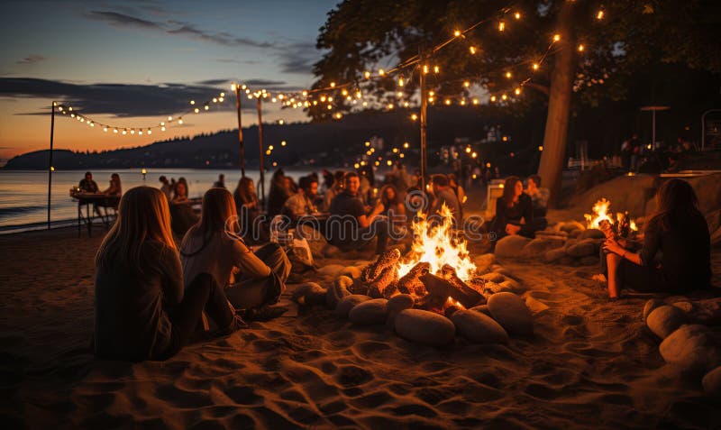 Group of People Sitting Around Fire Pit Stock Image - Image of bonfire ...