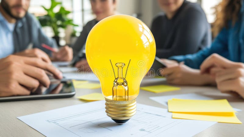 A Group of People Sitting Around a Table with an Idea Light Bulb, AI ...