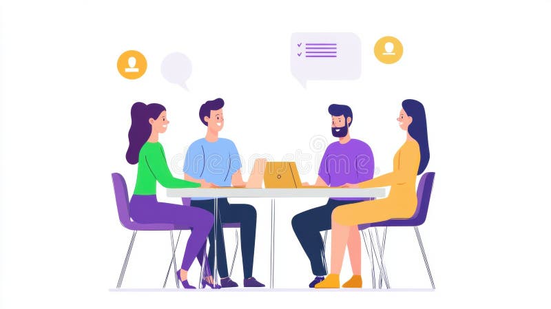 A Group of People Sitting Around a Table with a Laptop Stock ...